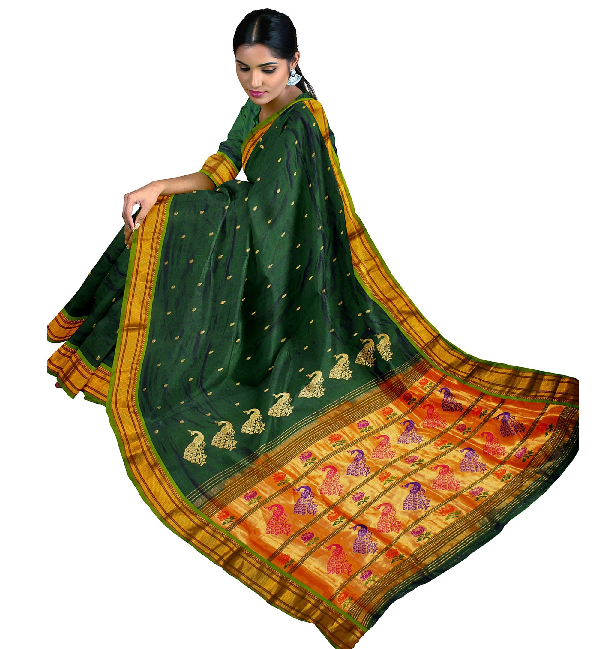 Pure Silk Paithani In Morpankhi Green