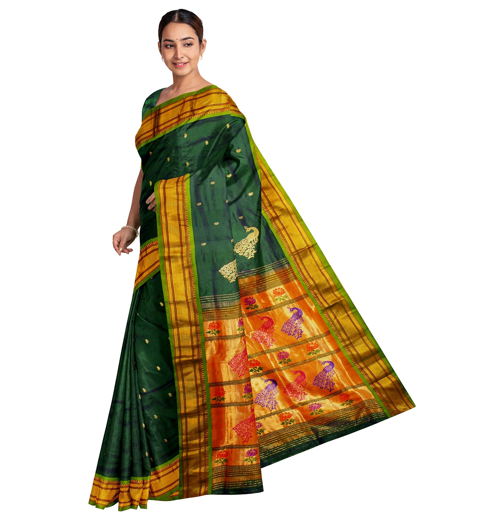 Pure Silk Paithani In Morpankhi Green